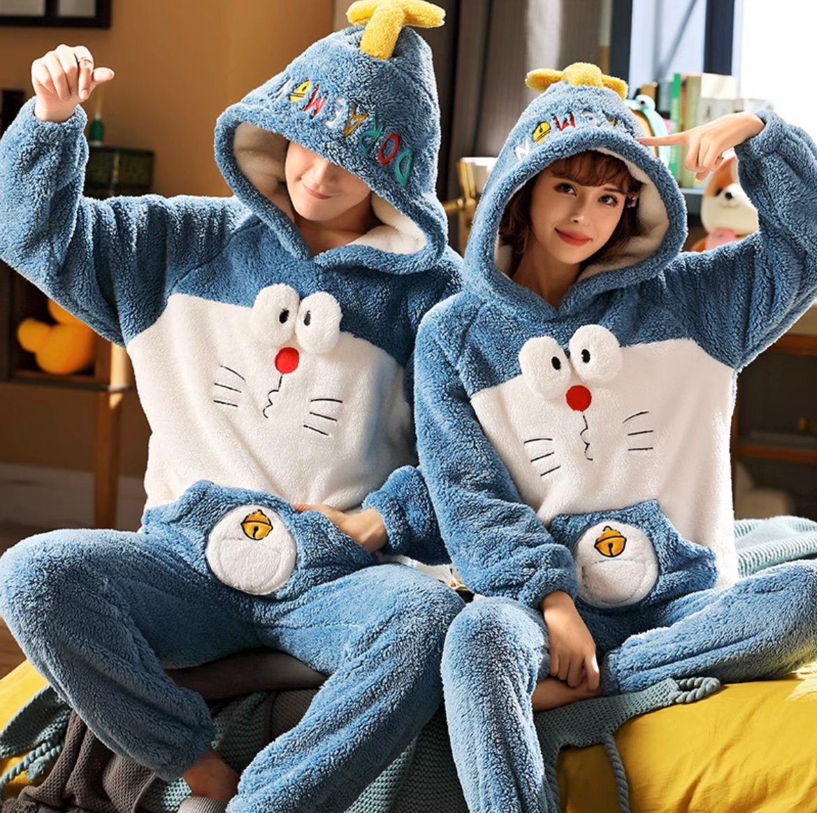 Doraemon Hooded Couple Night Dress – mskoleksiyon
